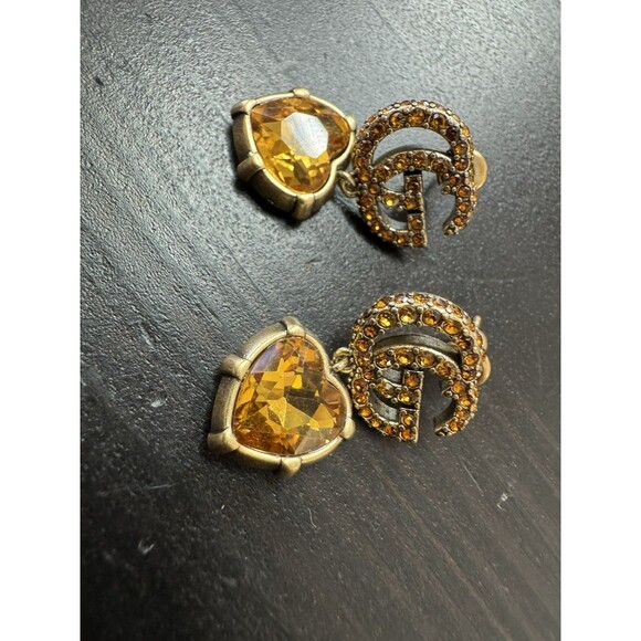 Gucci | Jewelry | Gucci Stamped Interlocking Gg Champagne Strass Heart ...